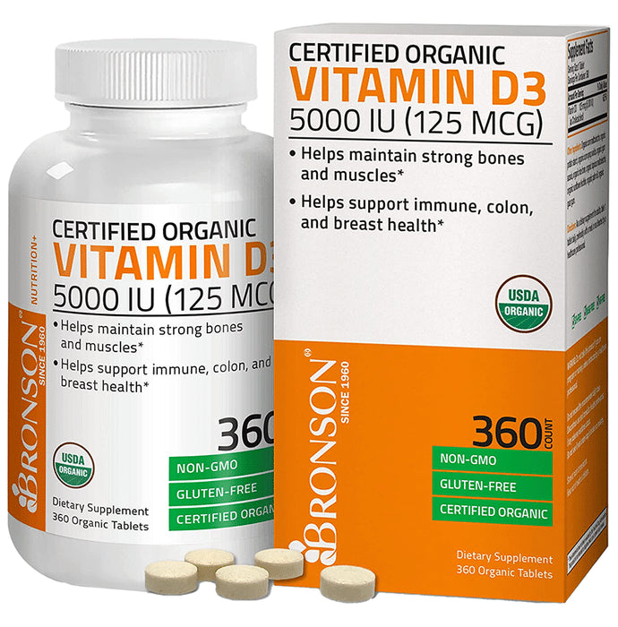 Buy Bronson Certified Organic Vitamin D3 5000 IU (125mcg) Tablet Online ...