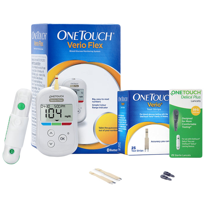 Buy OneTouch Combo Pack of erio Flex Glucometer (Box of 10 Test strips ...