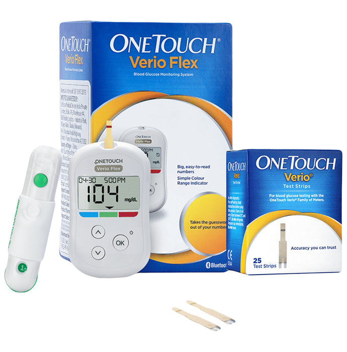 Buy OneTouch Combo Pack of Verio Flex Glucometer (Box of 10 Test strips ...