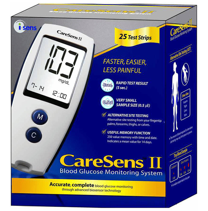 Buy CareSens II Sugar Testing Glucometer Kit with 25 Strips Free ...